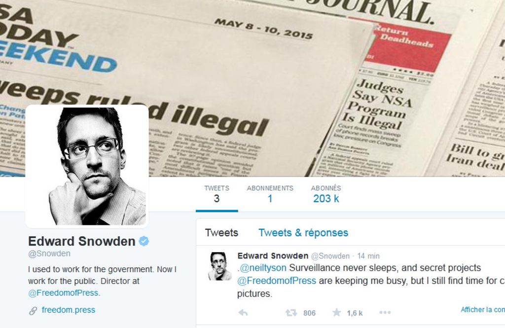 Snowden arrive sur Twitter et suit le compte de la NSA | Tribune de Genève