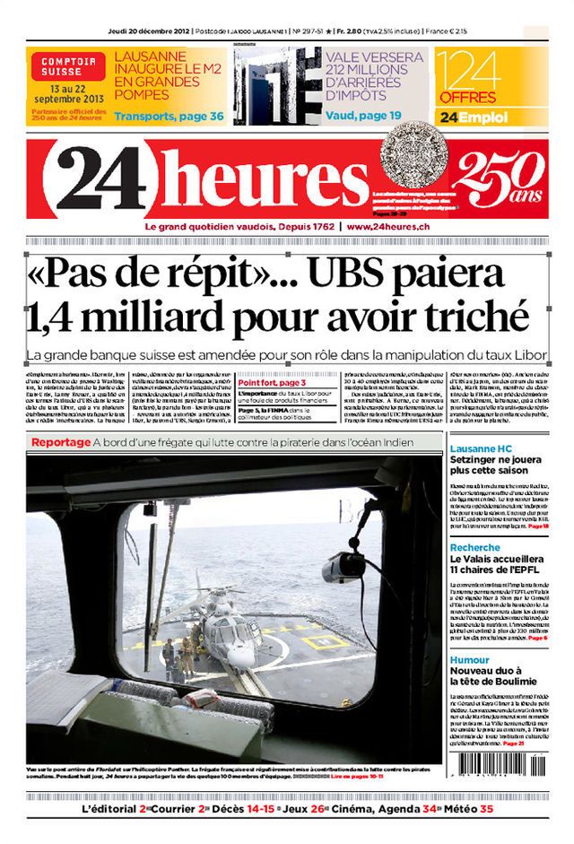 A la une de votre journal | 24 heures