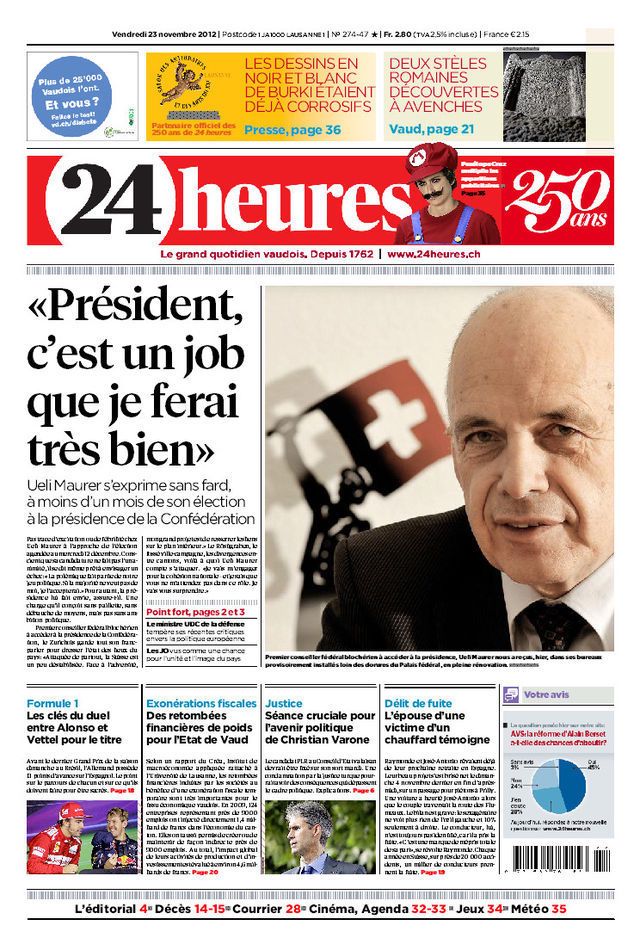 A la une de votre journal | 24 heures