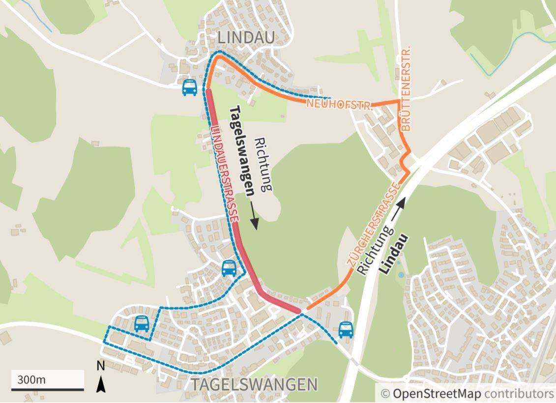 Strassensanierung Lindau/Tagelswangen – Umleitung im Gegenuhrzeigersinn ...