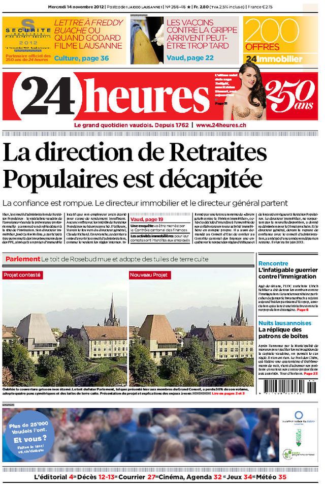 A la une de votre journal | 24 heures