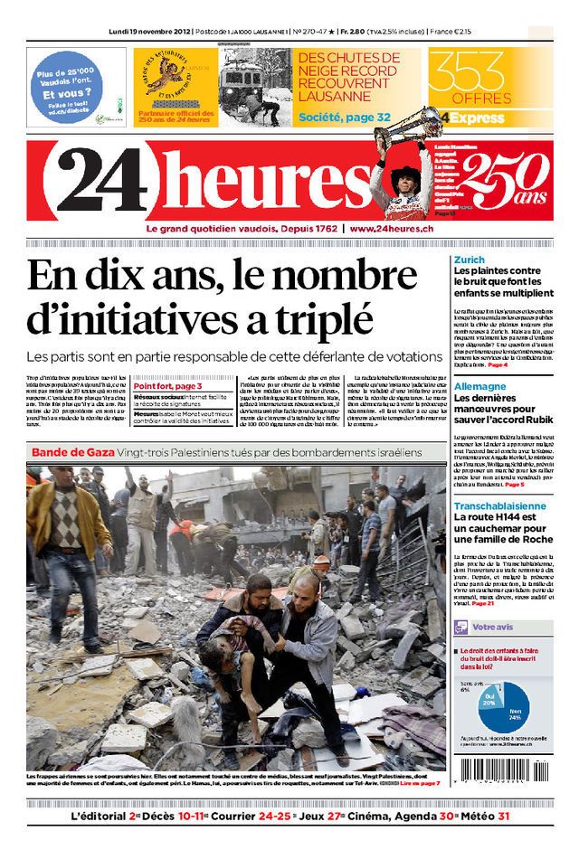 A la une de votre journal | 24 heures