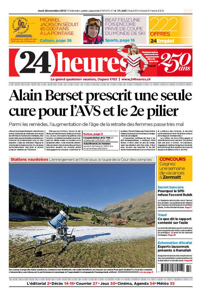 A la une de votre journal | 24 heures