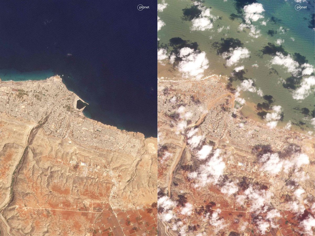 Flutkatastrophe in Libyen: Satellitenbilder zeigen das Ausmass der ...